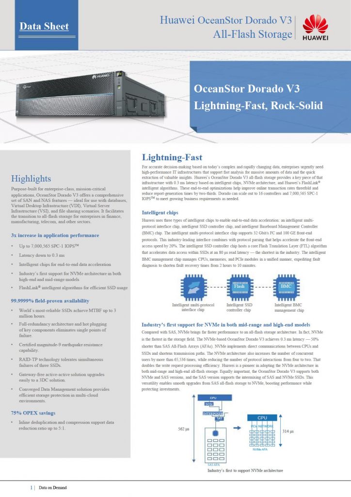 Huawei OceanStor Dorado V3 All-Flash Storage System Data Sheet - Elite